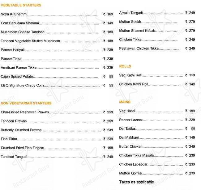 Menu at UBQ by Barbeque Nation, Bengaluru, Third Floor
