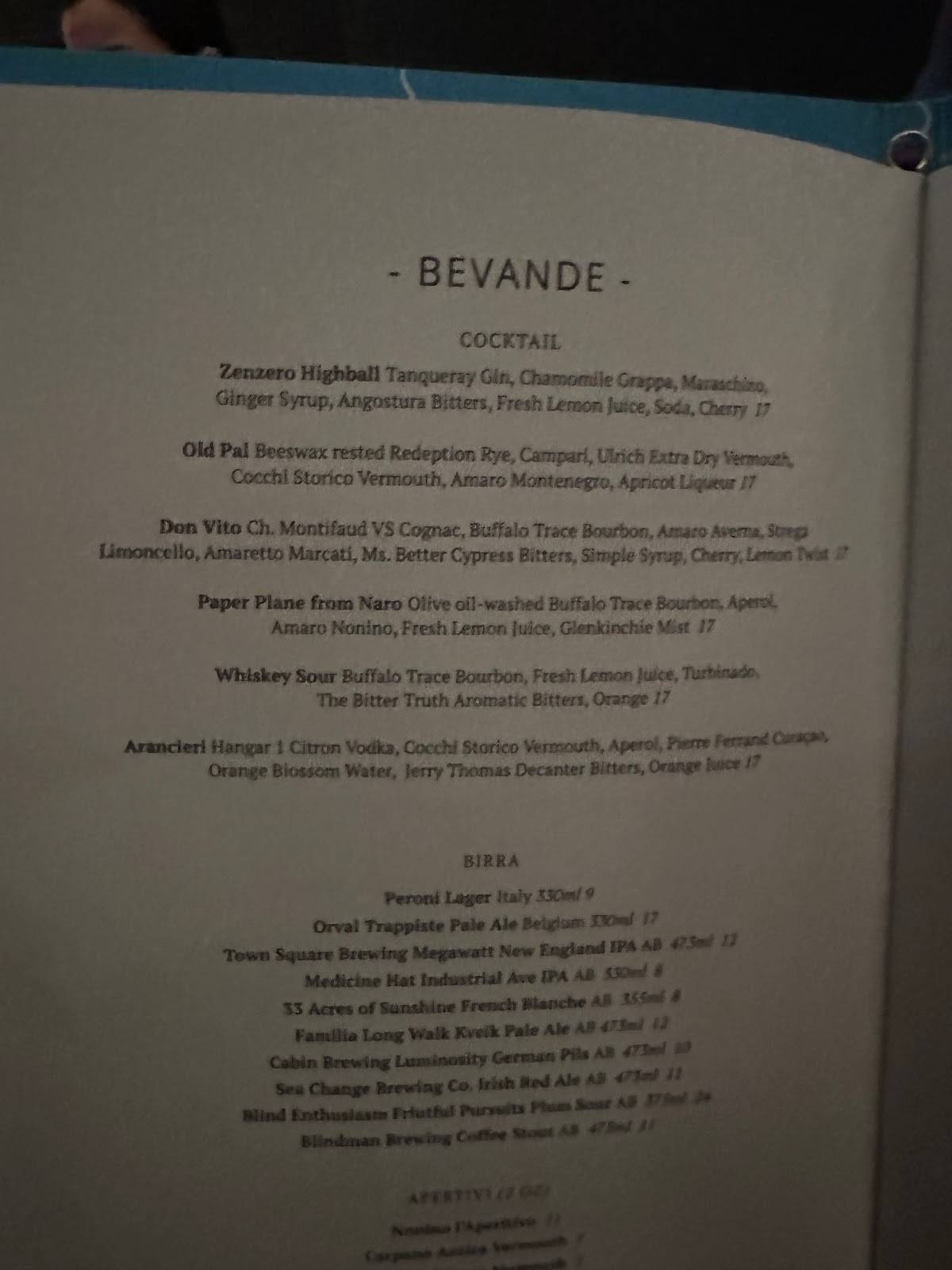 Menu at Uccellino pub & bar, Edmonton
