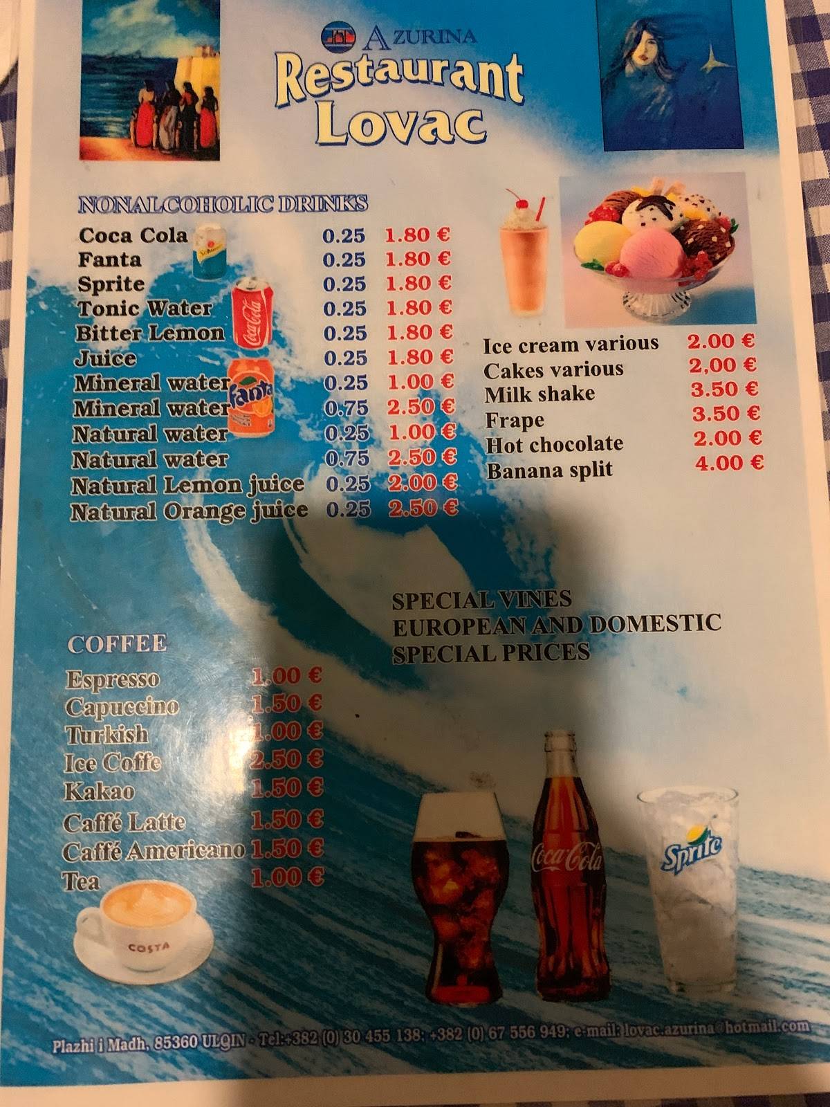 Menu at Restaurant Lovac (Since 1928), Ulcinj