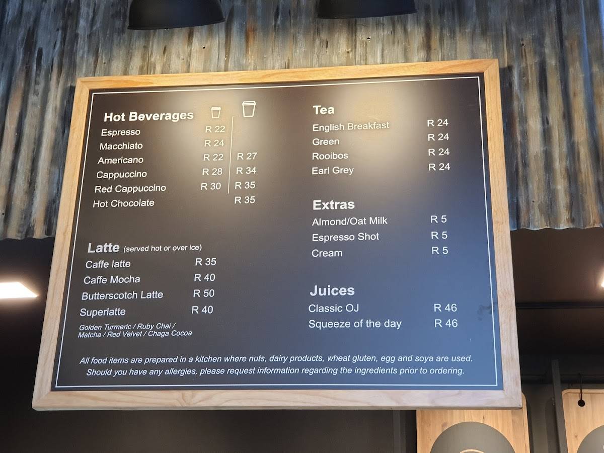 Menu at Legacy Yard restaurant, Umhlanga