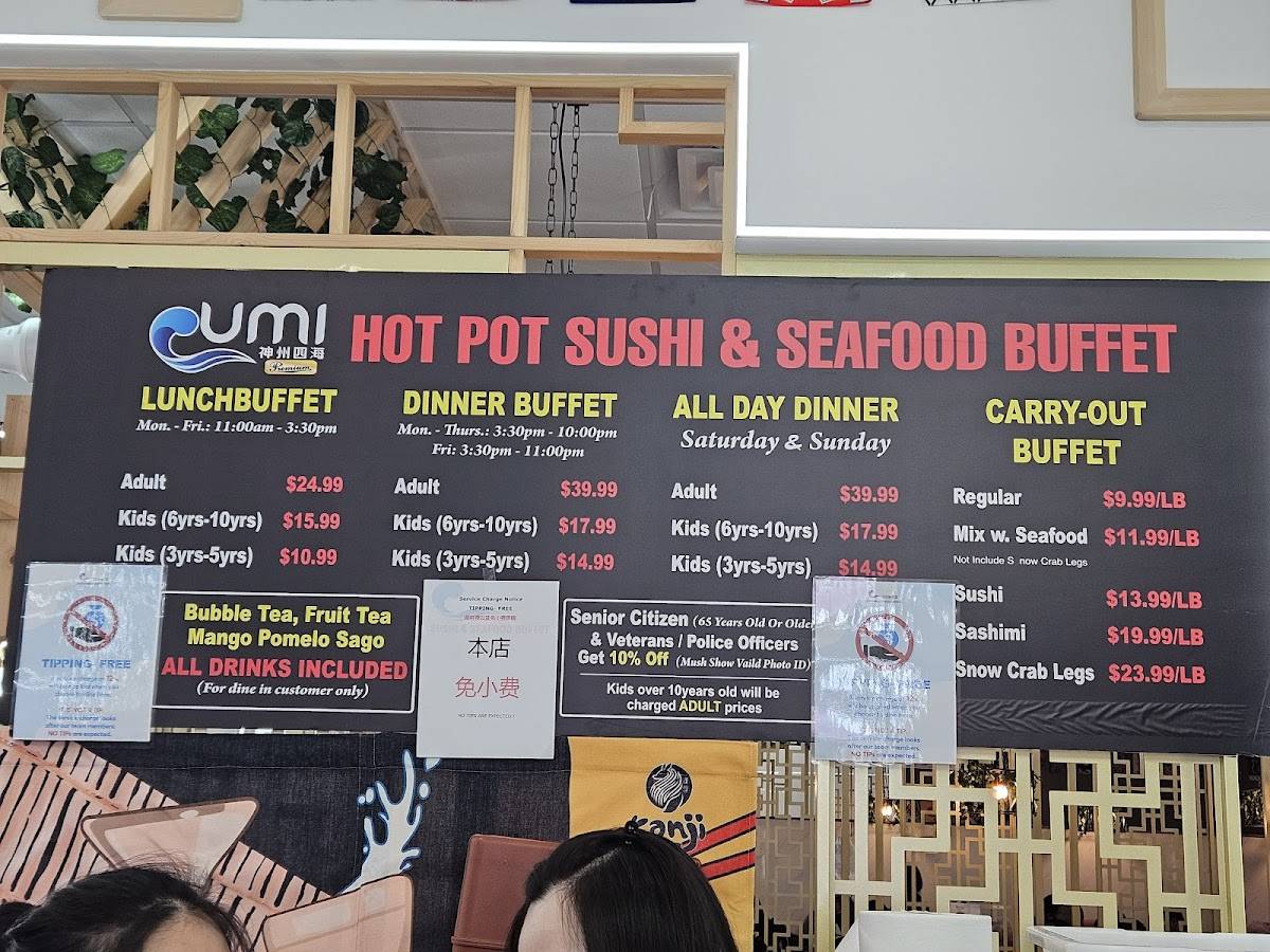 Menu at Umi Hotpot Sushi & Seafood Buffet restaurant, City of Industry
