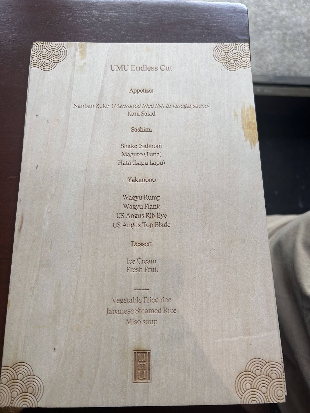 Menu at Umu Japanese Restaurant, Makati