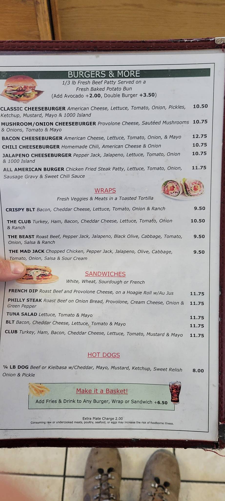 Menu at Uncle Randy's Cafe, Coquille