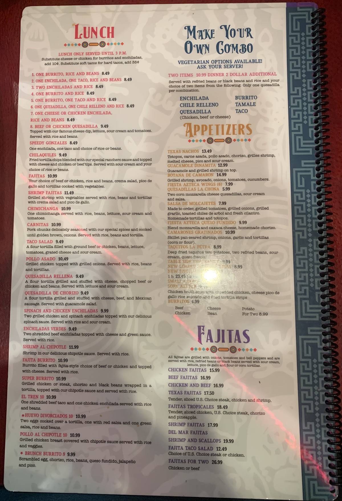 Menu at Fiesta Azteca pub & bar, Uniontown