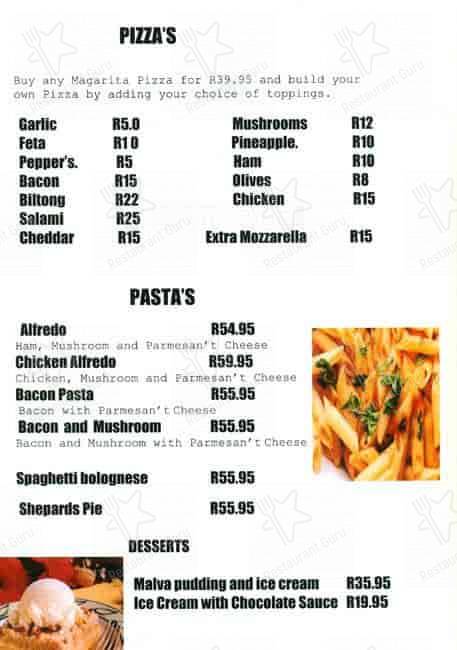 Menu at Upper Deck. pub & bar, Nelspruit
