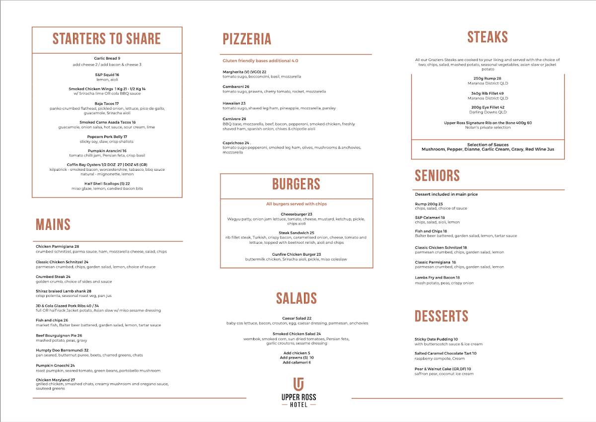 Menu at Upper Ross Hotel restaurant, Rasmussen