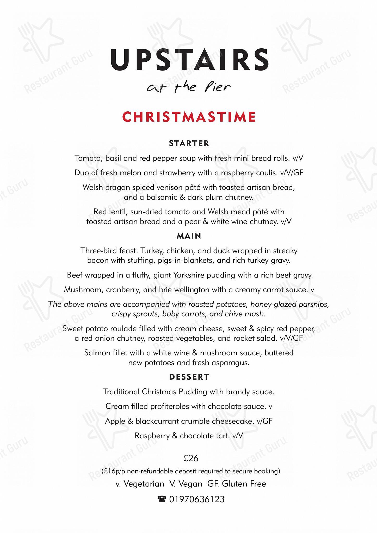 Menu at Upstairs at the Pier pub & bar, Aberystwyth