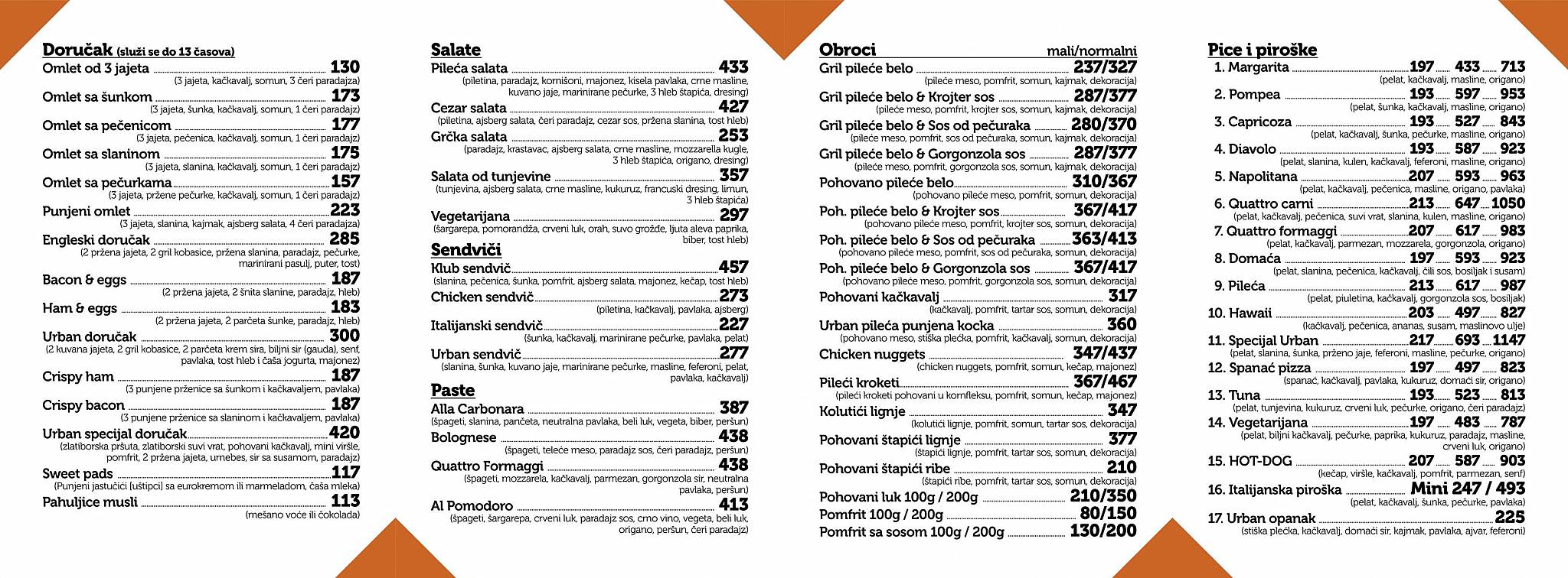 Menu at Urban Cafe & Restaurant, Požarevac