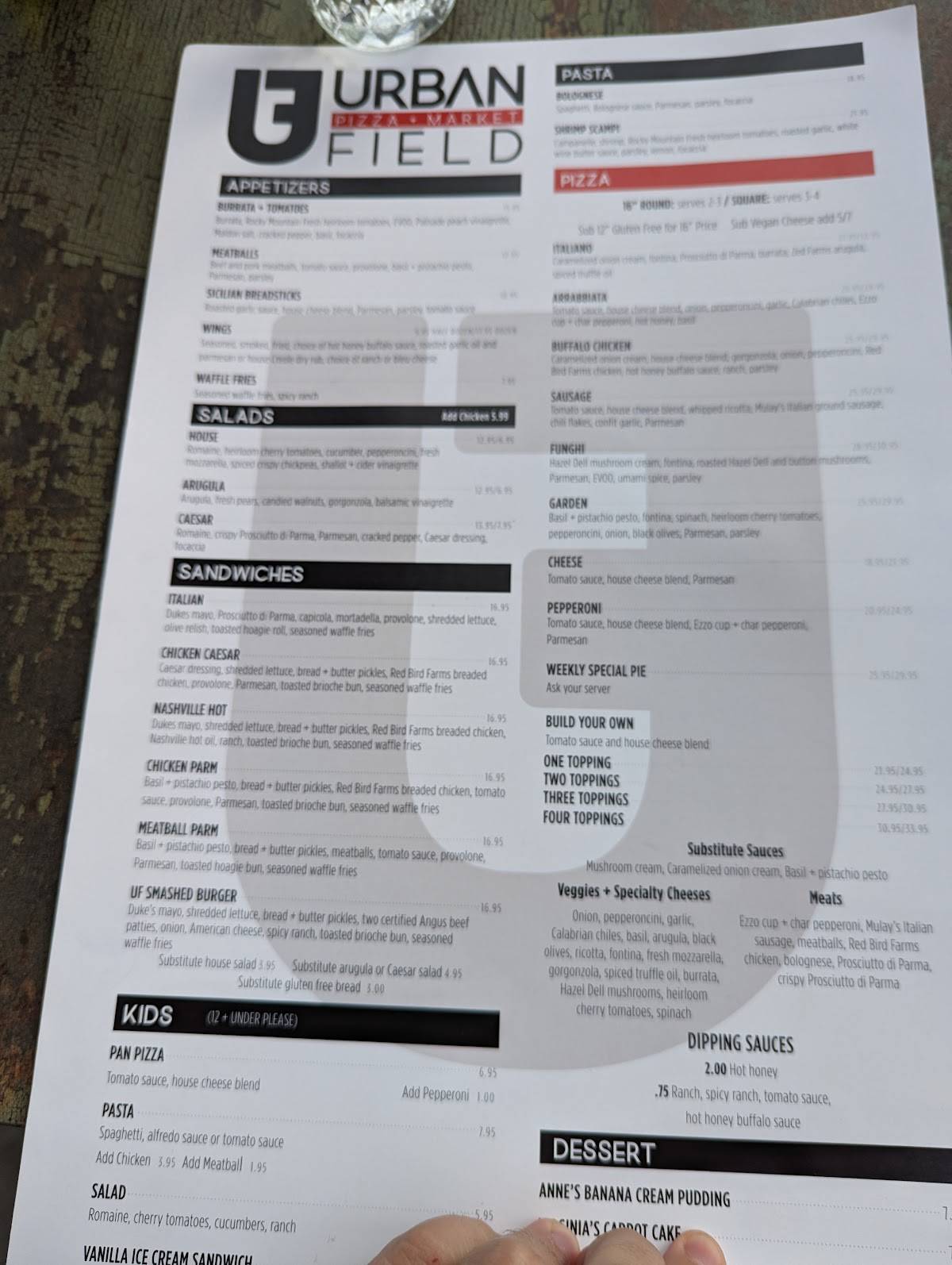 Menu at Urban Field Pizza and Market pizzeria, Longmont