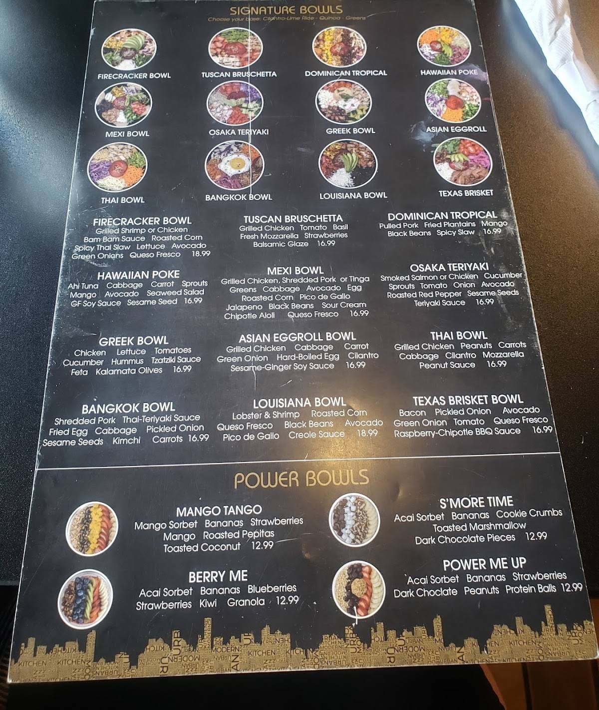 Carta de pizzería Urban Modern Kitchen, Appleton