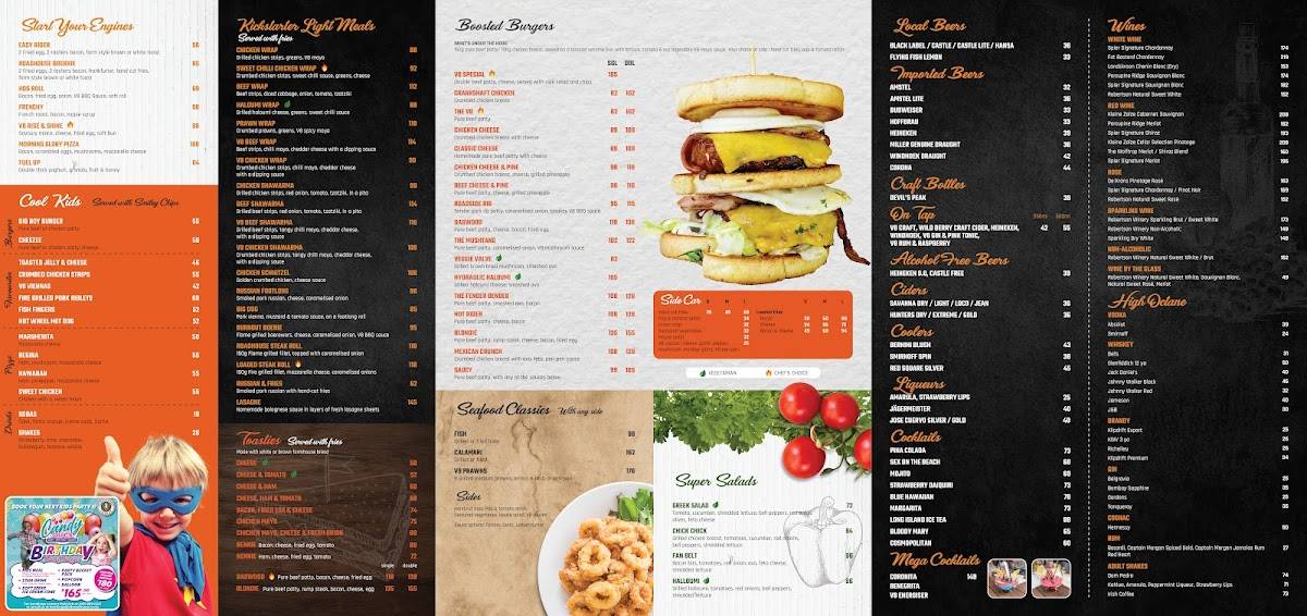 Menu at V8 Roadhouse restaurant, Pretoria