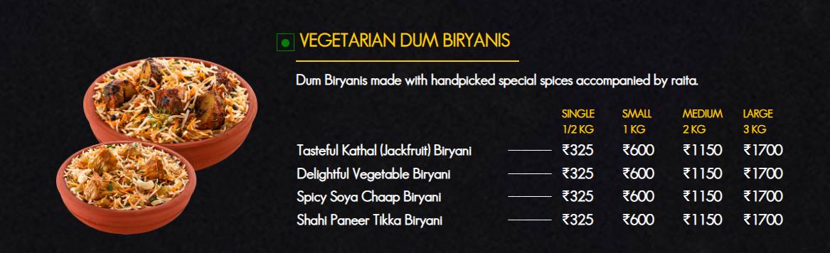 Menu at VASHI, Navi Mumbai