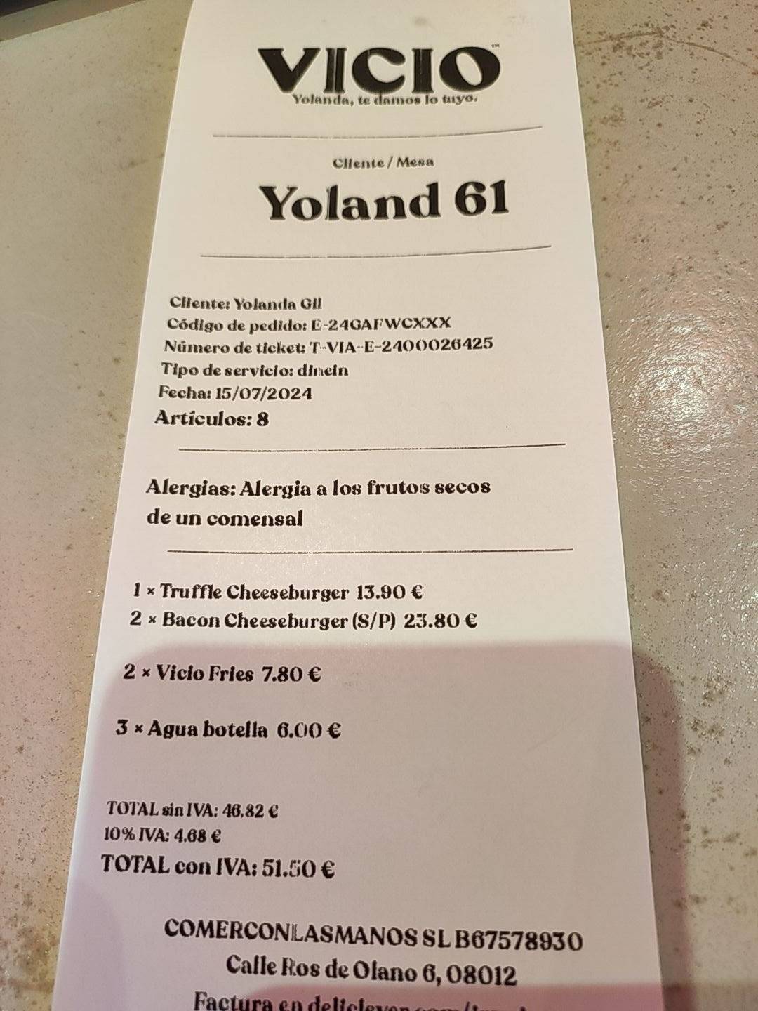 Carta de VICIO Via Augusta Restaurant, Barcelona, Via Augusta