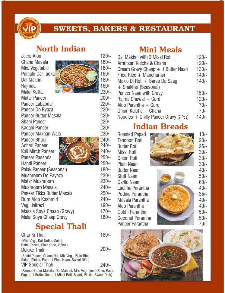Menu at VIP Sweets & Restaurant - Best Indian Sweets Shop Family ...
