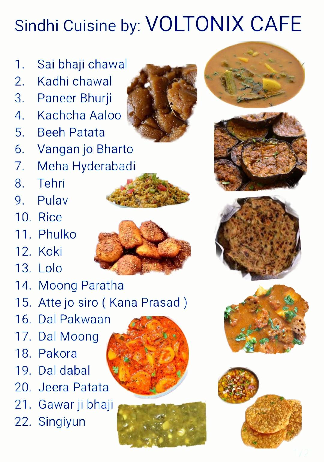 Menu at VOLTONIX CAFE (SINDHI CUISINE), Pune