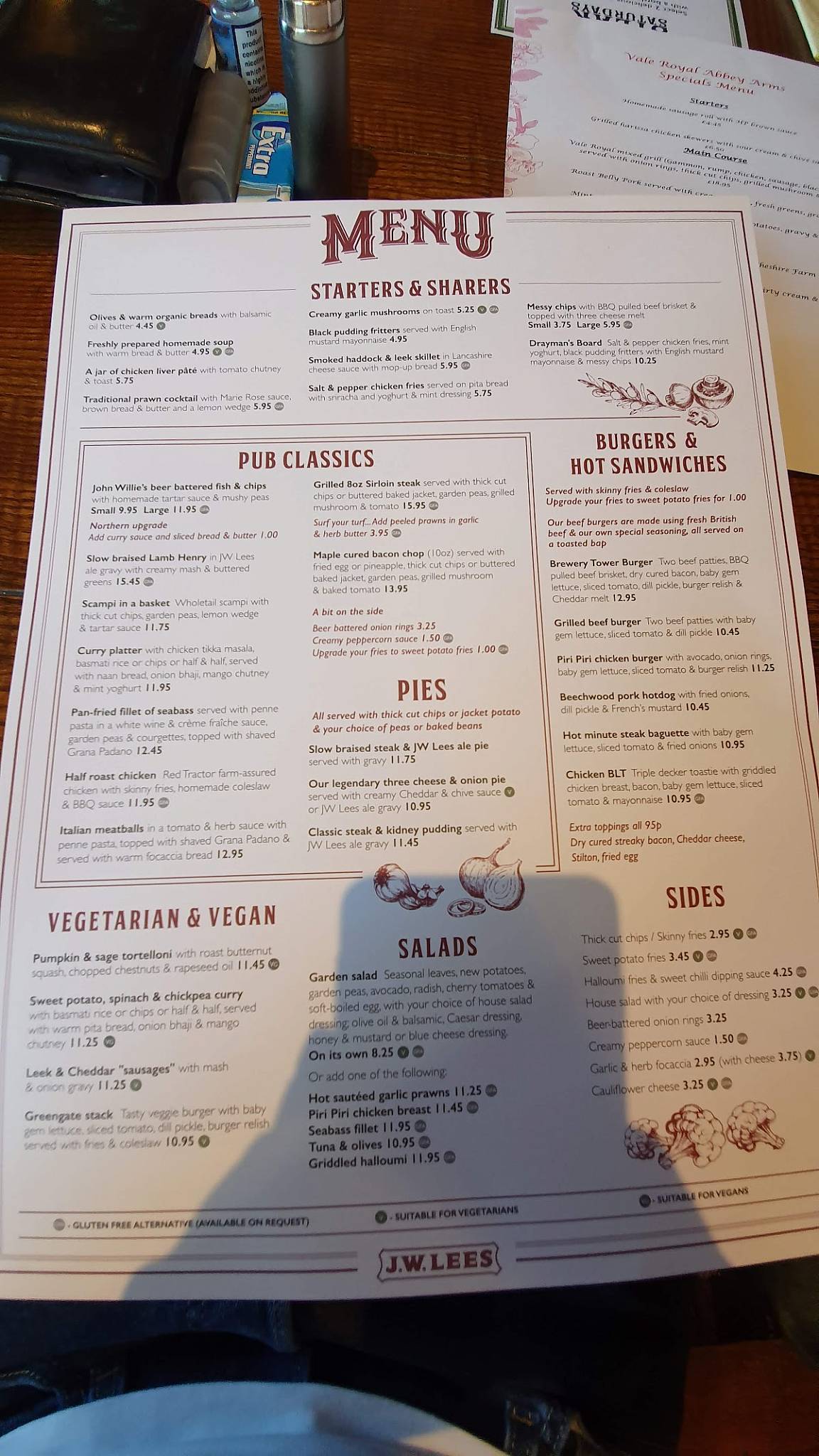 Menu at Vale Royal Abbey Arms pub & bar, Delamere, Chester Rd