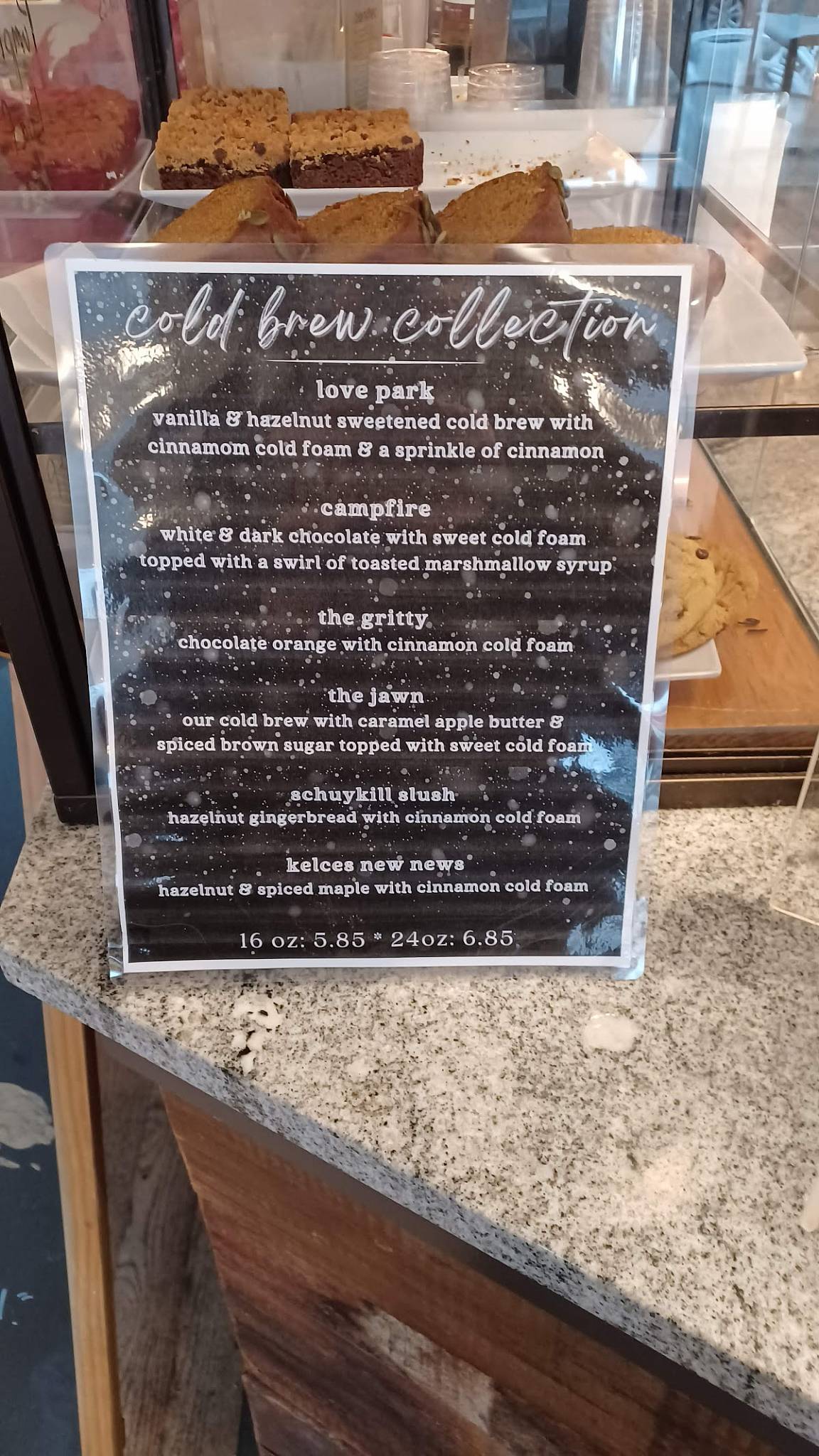 Menu at Valerio Coffee Roasters cafe, Philadelphia, Main St