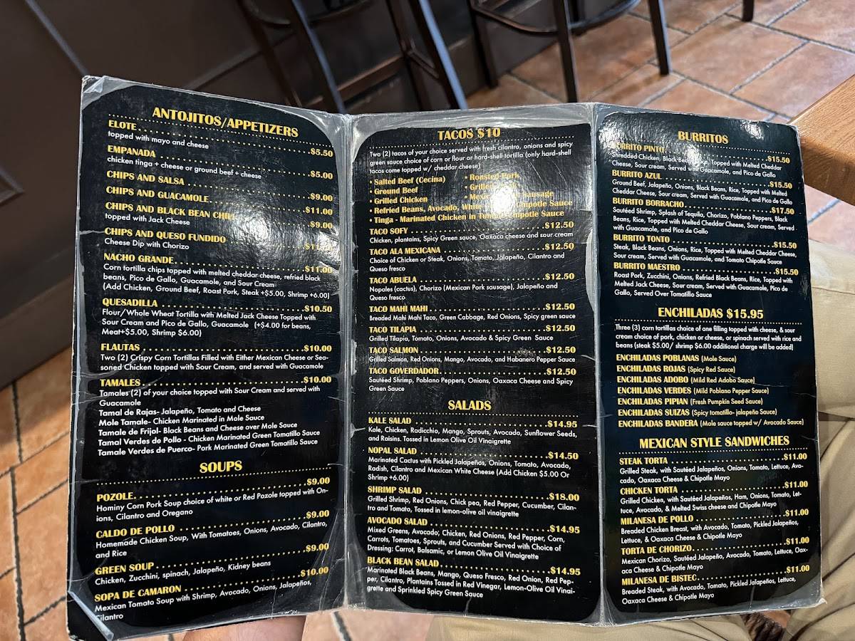 Menu at Vamos Al Tequila restaurant, New York City