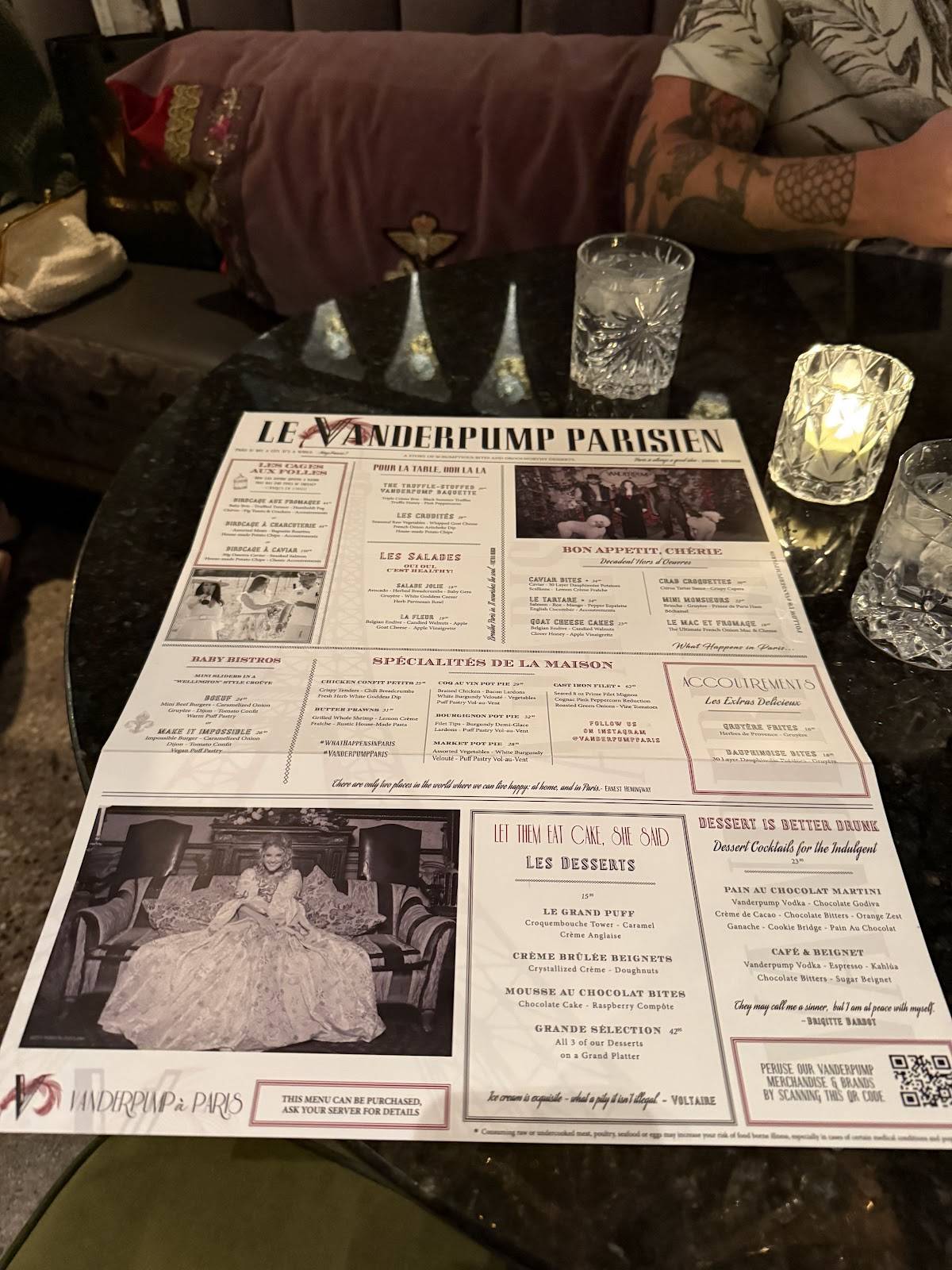 Menu at Vanderpump à Paris pub & bar, Las Vegas