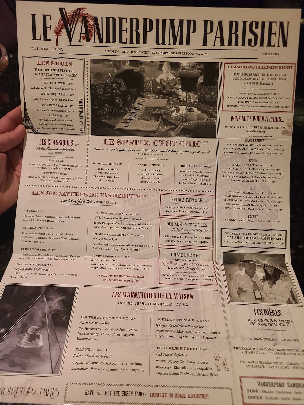 Menu at Vanderpump à Paris pub & bar, Las Vegas