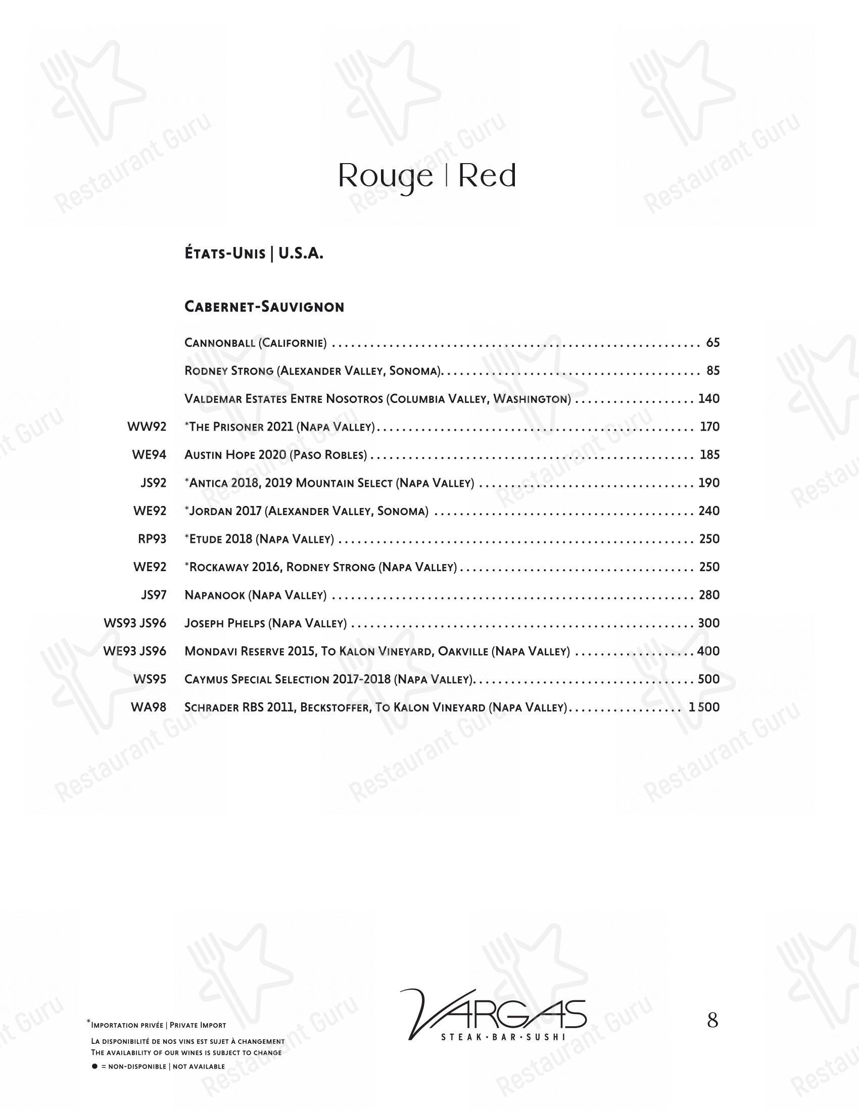 Menu au Vargas Steak-Bar-Sushi, Montréal