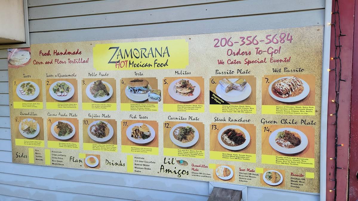 Menu at Zamorana restaurant, Vashon