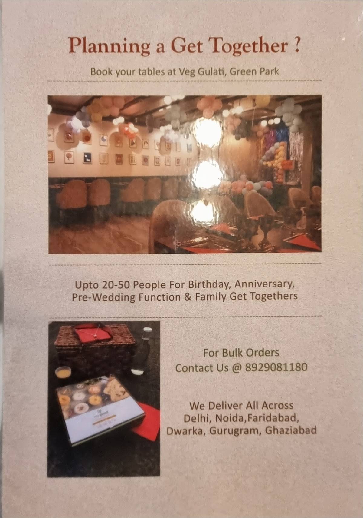 Menu at Veg Gulati, Green Park, New Delhi