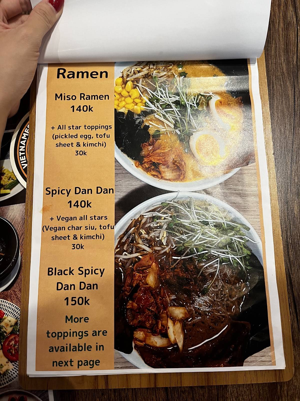 Menu at Vege-ro restaurant, Hanoi