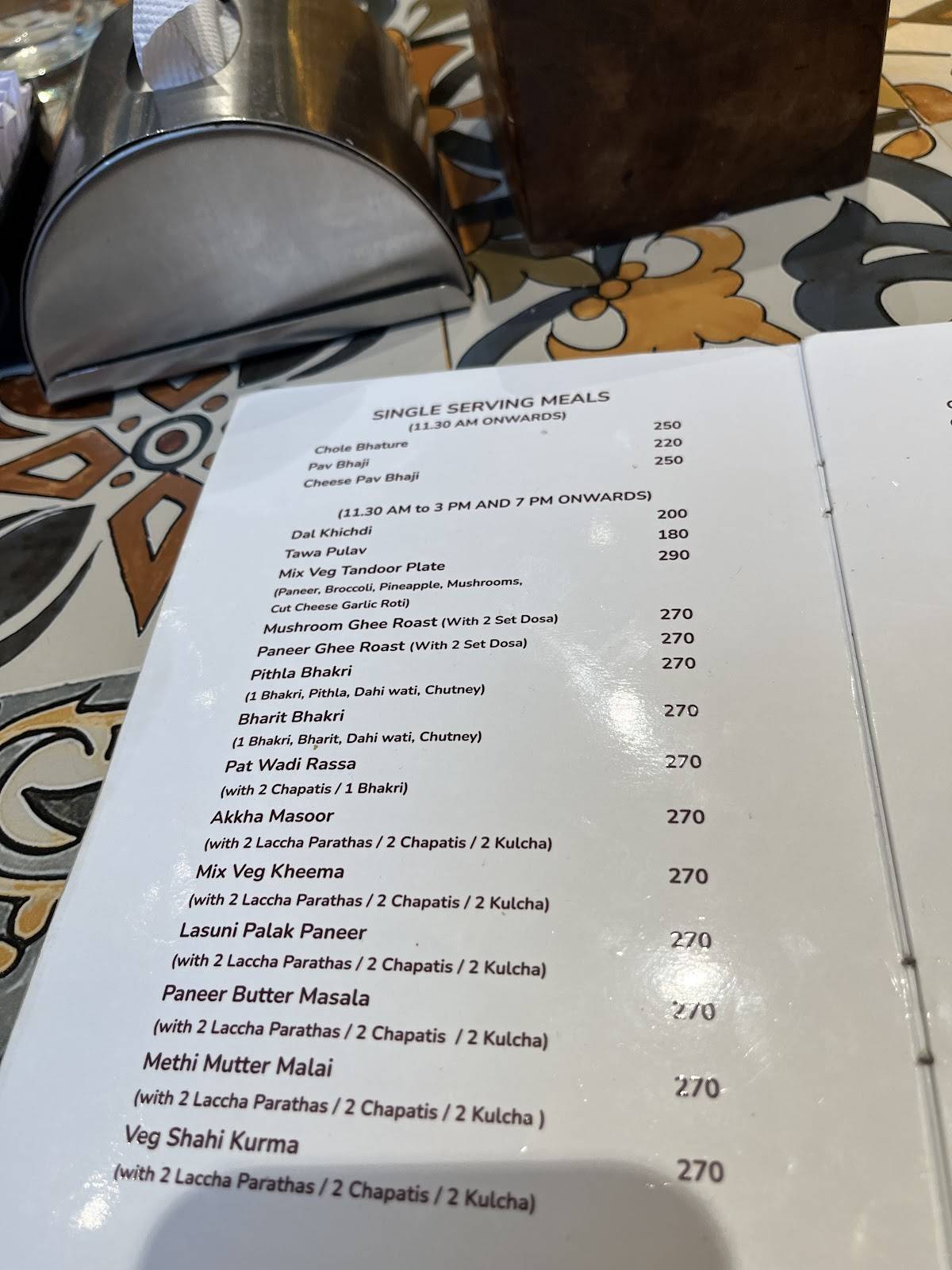 Menu at Verandah, Pune