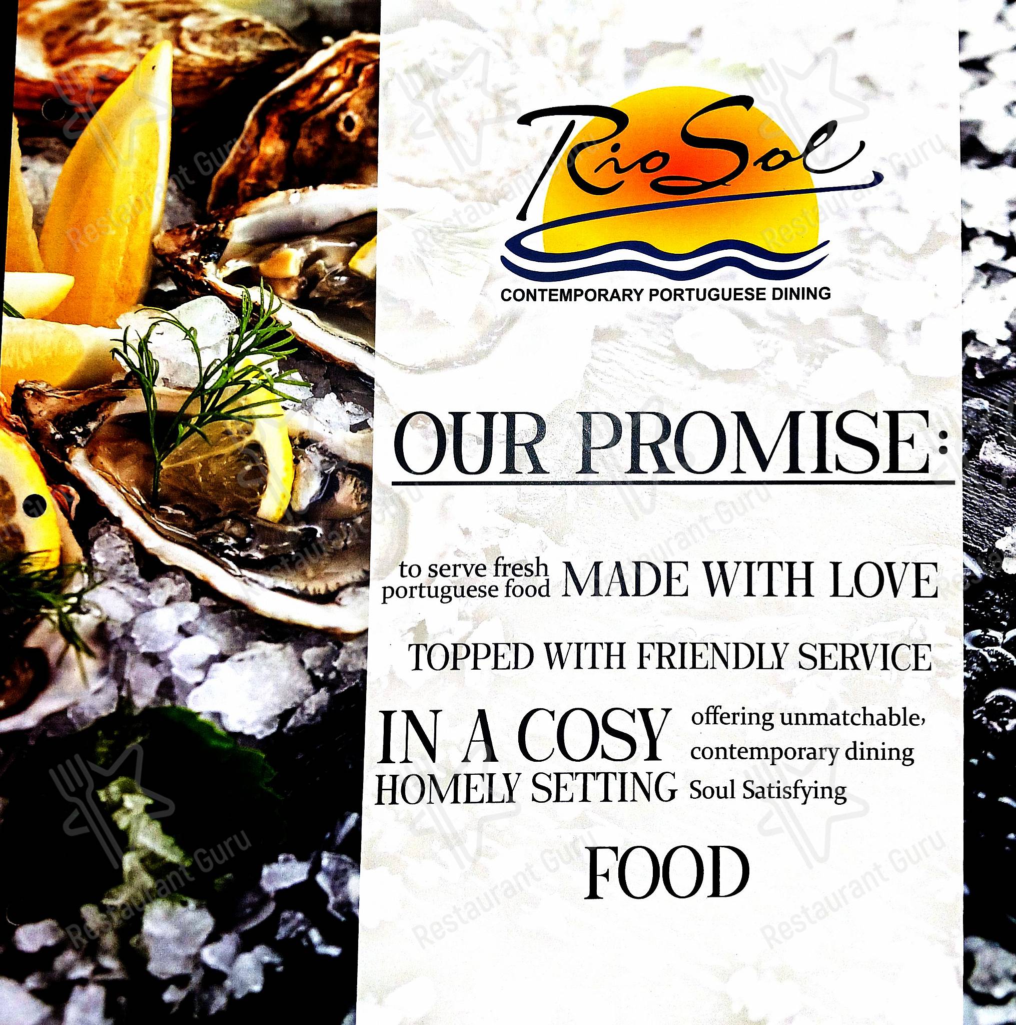 Menu at Rio Sol restaurant, Vereeniging