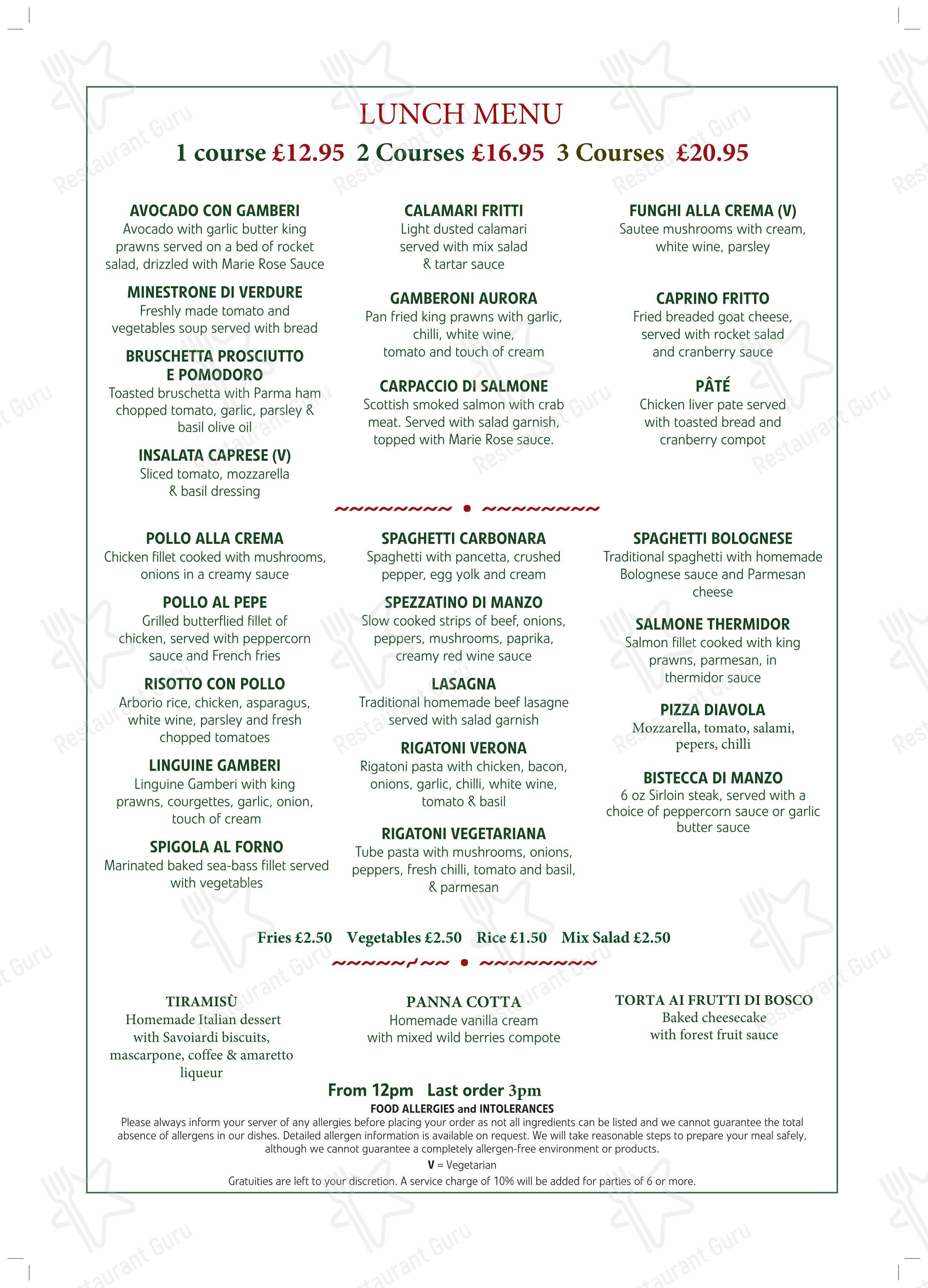 Menu at Verona Italian Restaurant - Italian Restaurant in Boldmere ...
