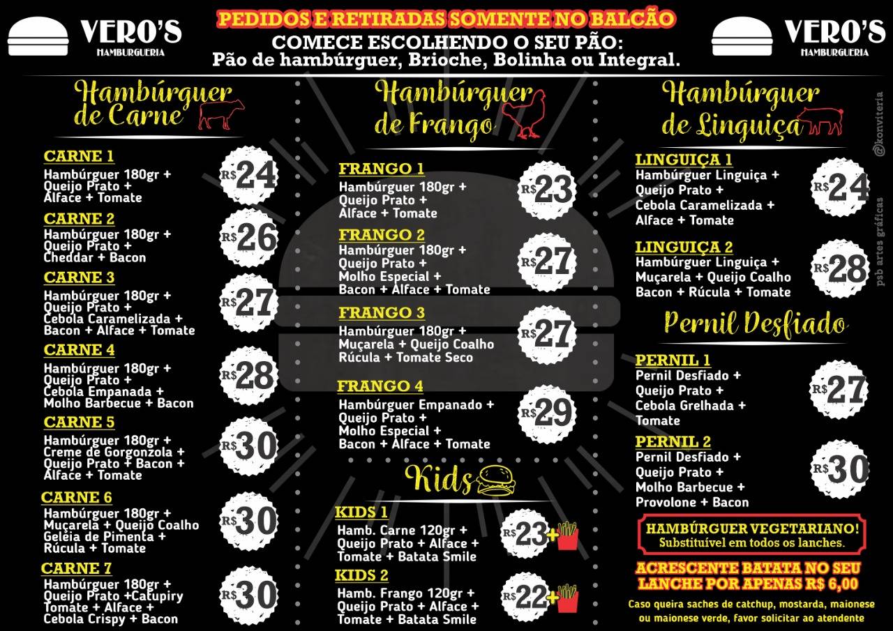 Menu em Veros Hamburgueria Pirajui restaurante, Pirajuí