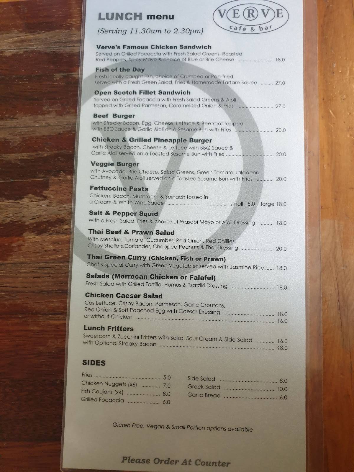 Menu at Verve Cafe & Bar, Gisborne