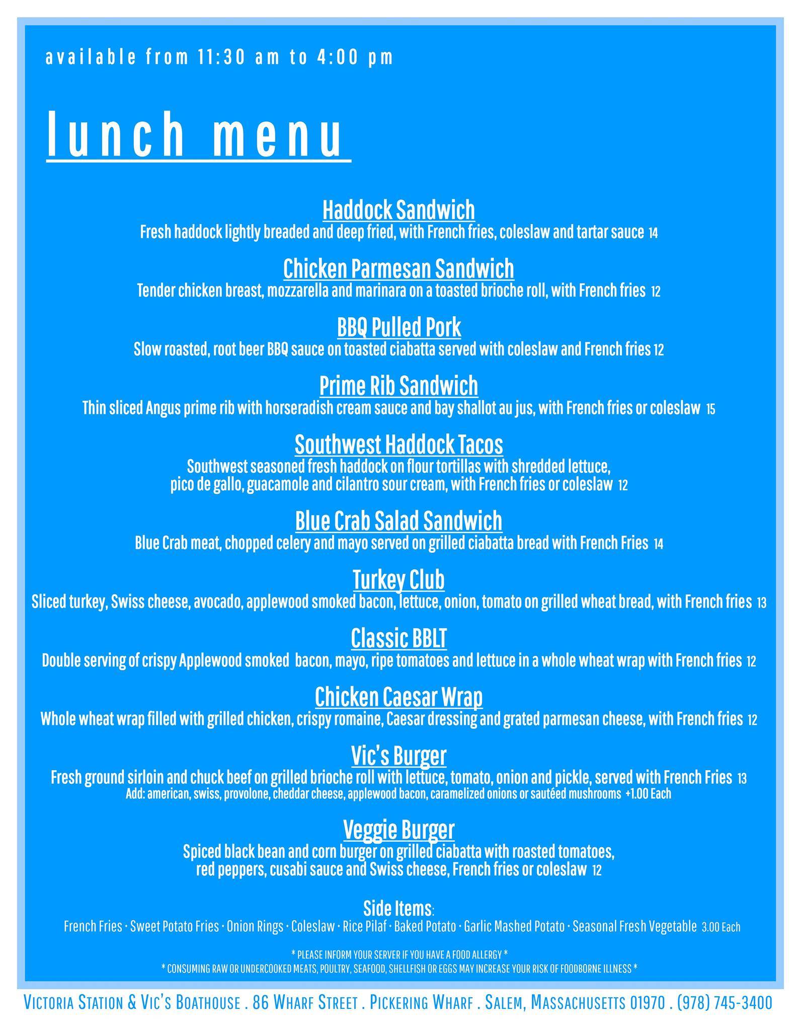 Menu at Victoria Station restaurant, Salem