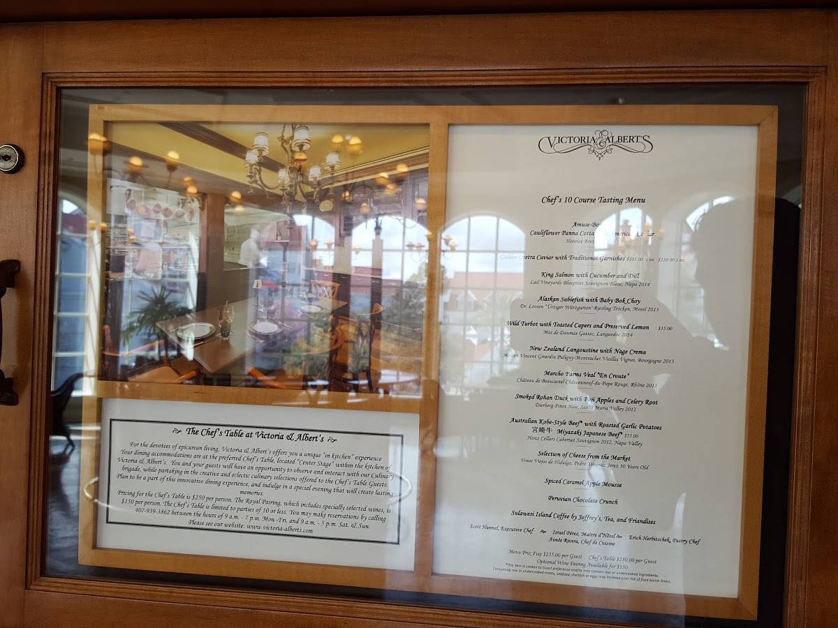 Menu at Victoria & Albert's restaurant, Orlando