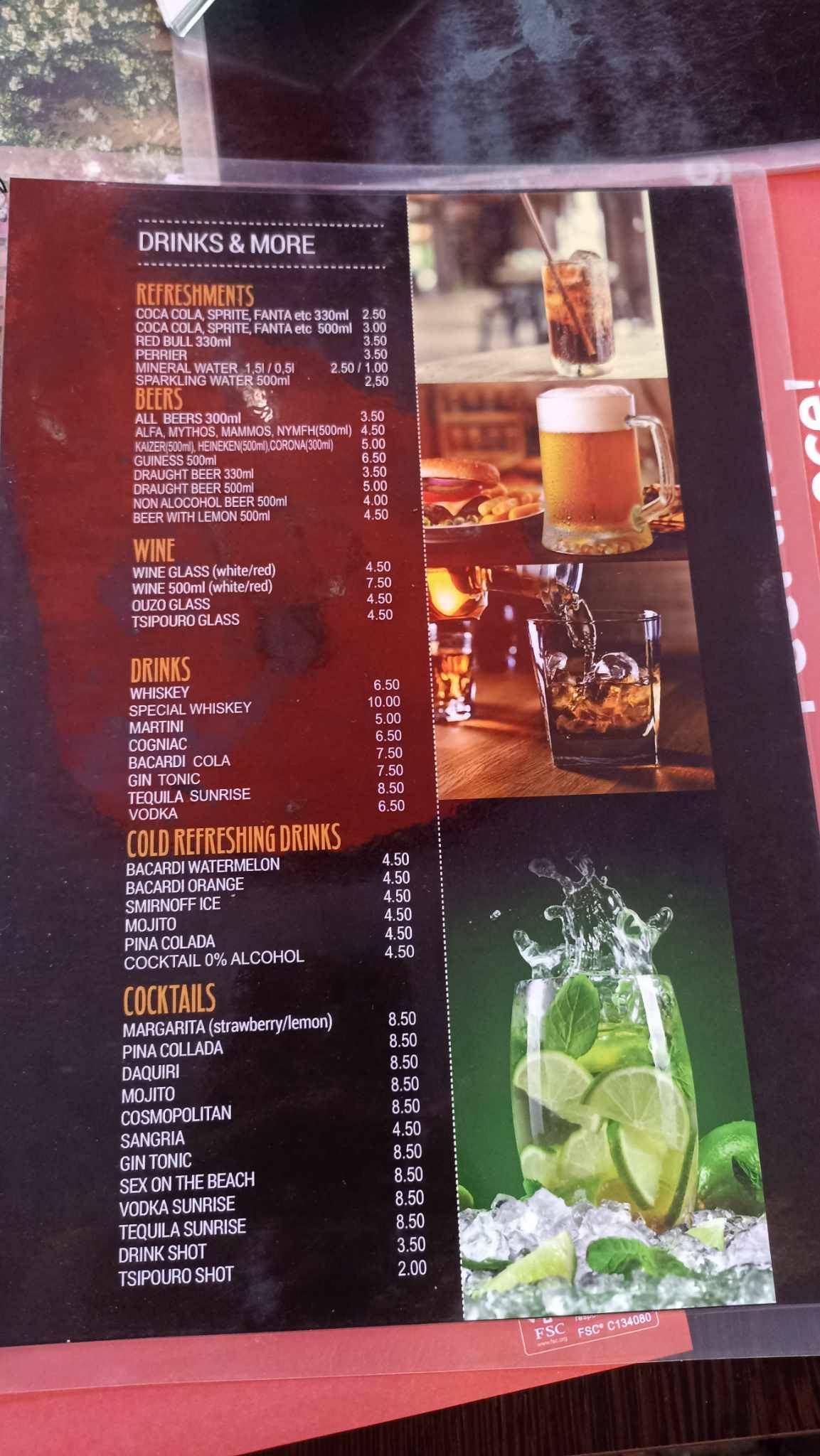Menu at Victory, Athens