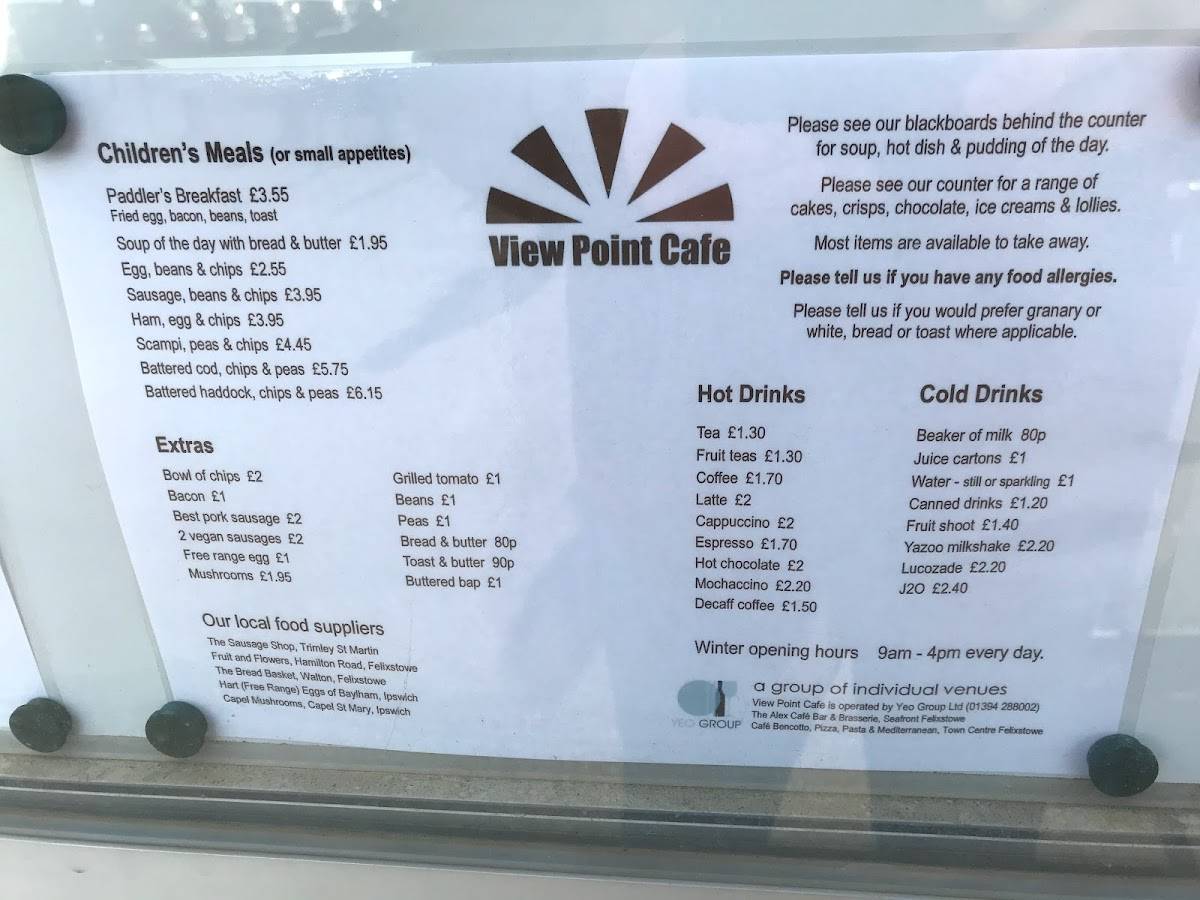 Menu at View Point Cafe, Felixstowe