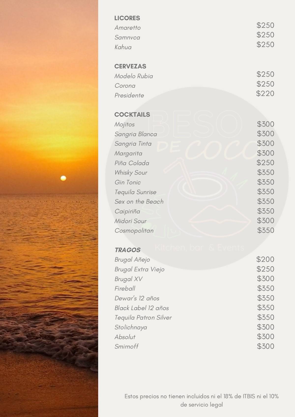Menu at Villa Playa Mia restaurant, Dominicana
