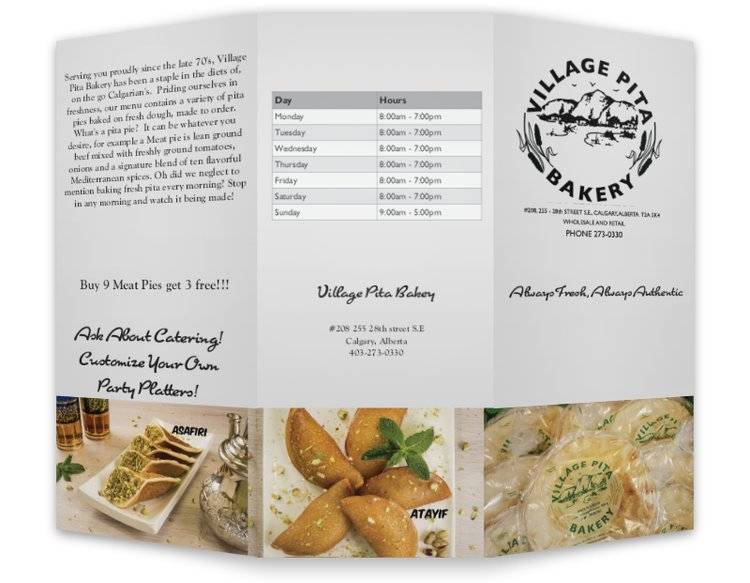 Menu at Village Pita Bakery Ltd, Calgary, 255 28 St SE