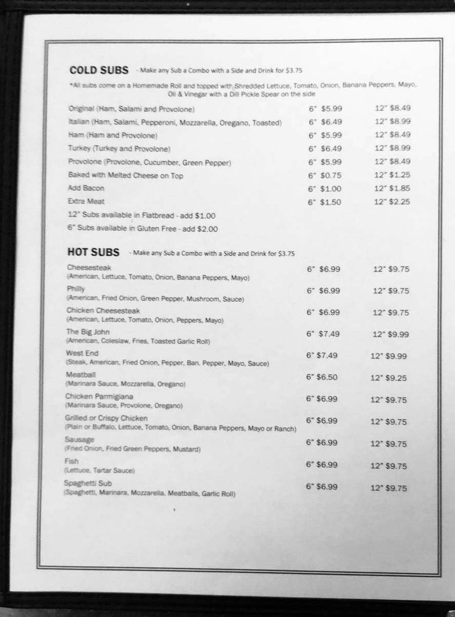 Menu at Ville Billy`s LLC pizzeria, State College