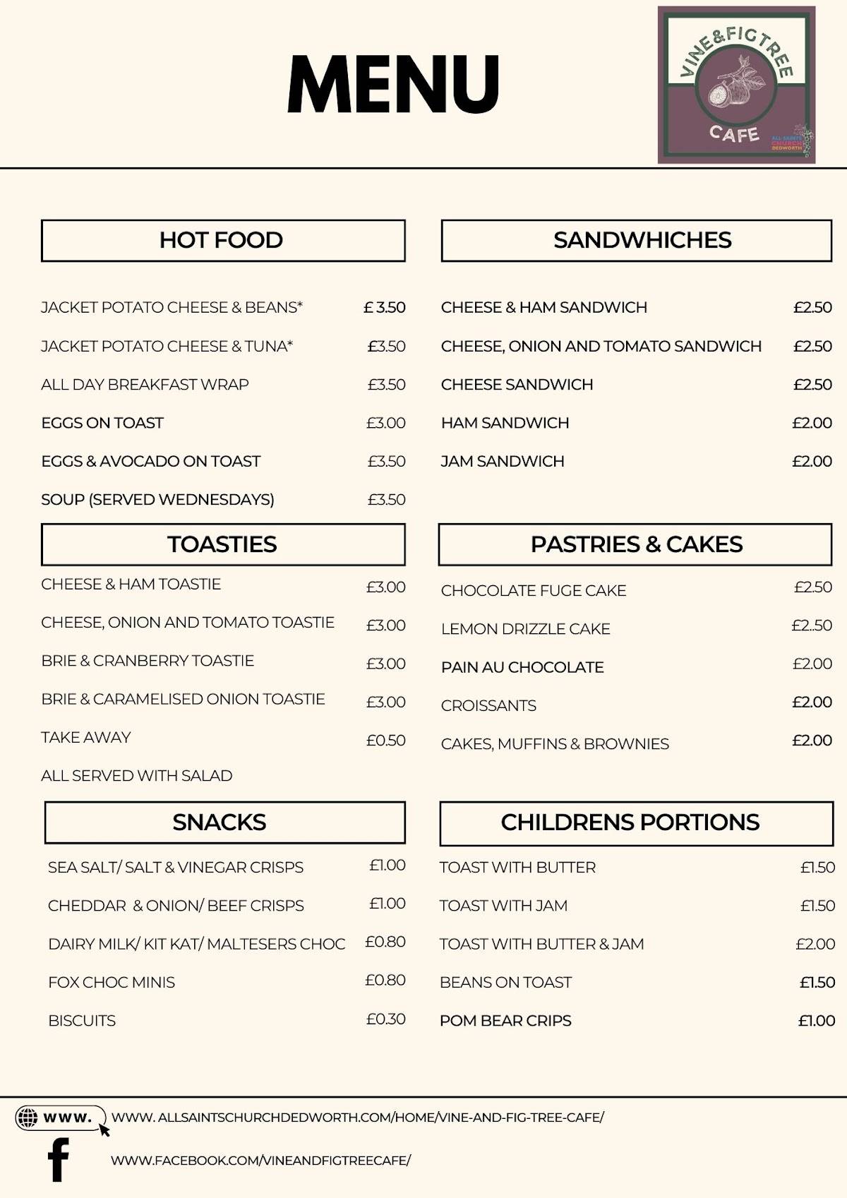 Menu at Vine and Fig Tree Café cafe, Windsor