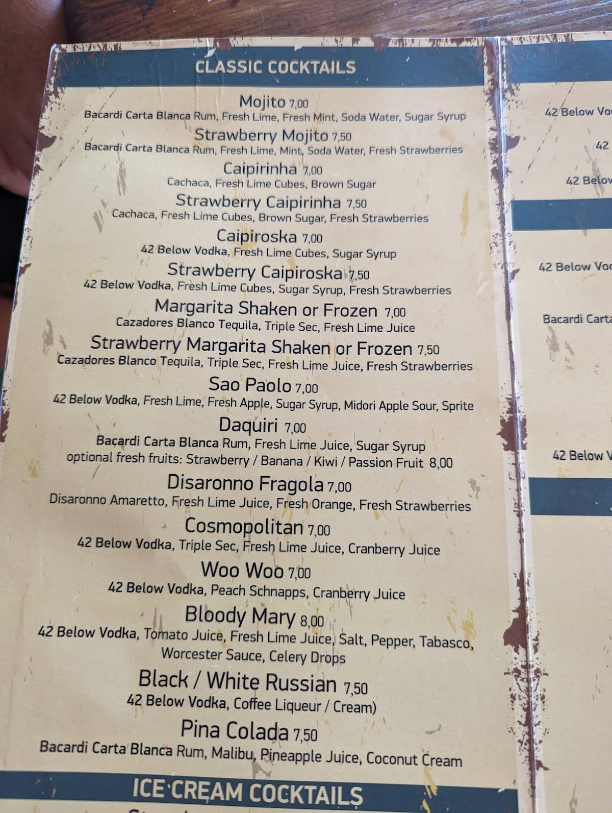 Menu at Vintage Bar, Sidari