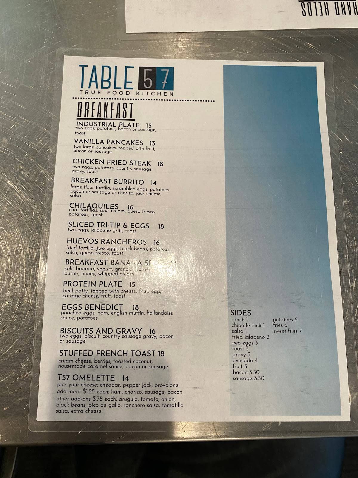 Menu at Table 57 restaurant, Visalia