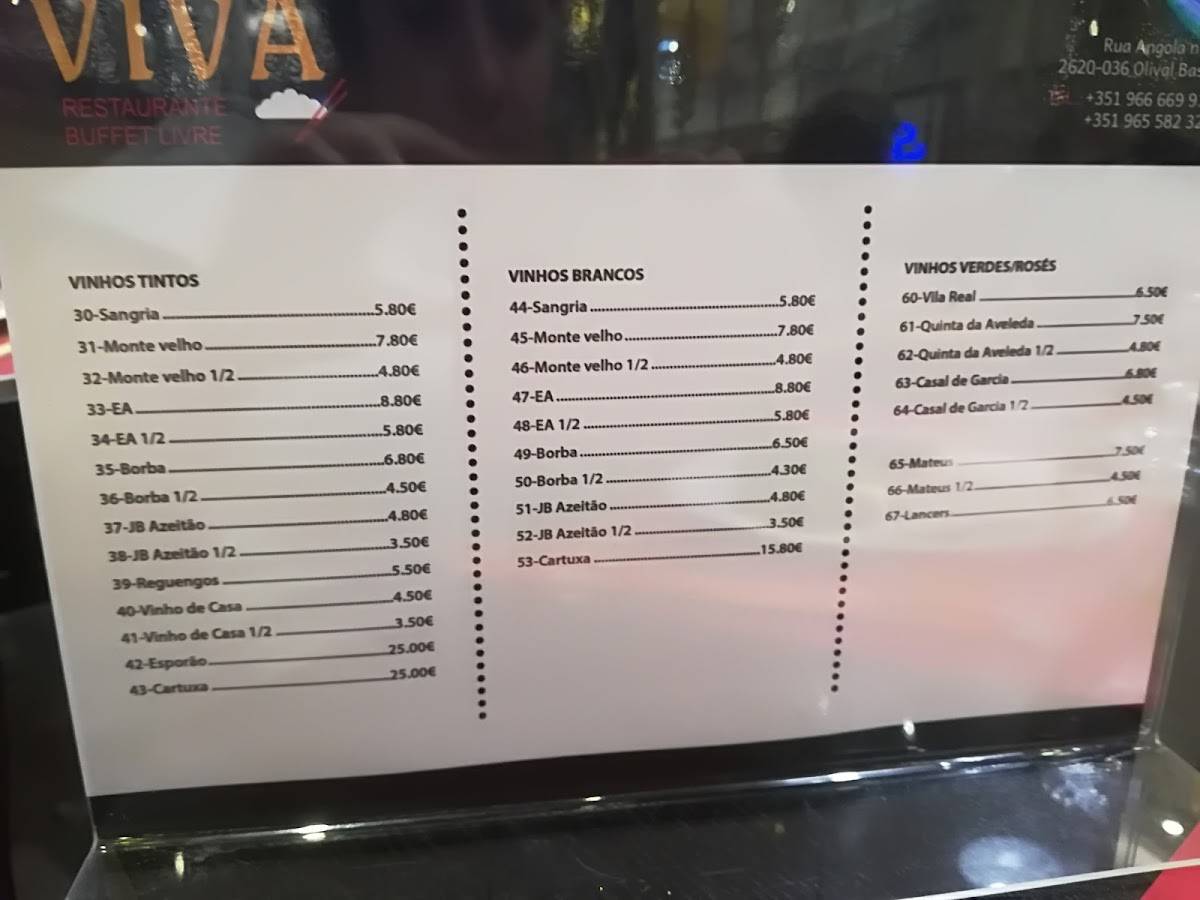 Menu em Viva restaurante, Olival Basto