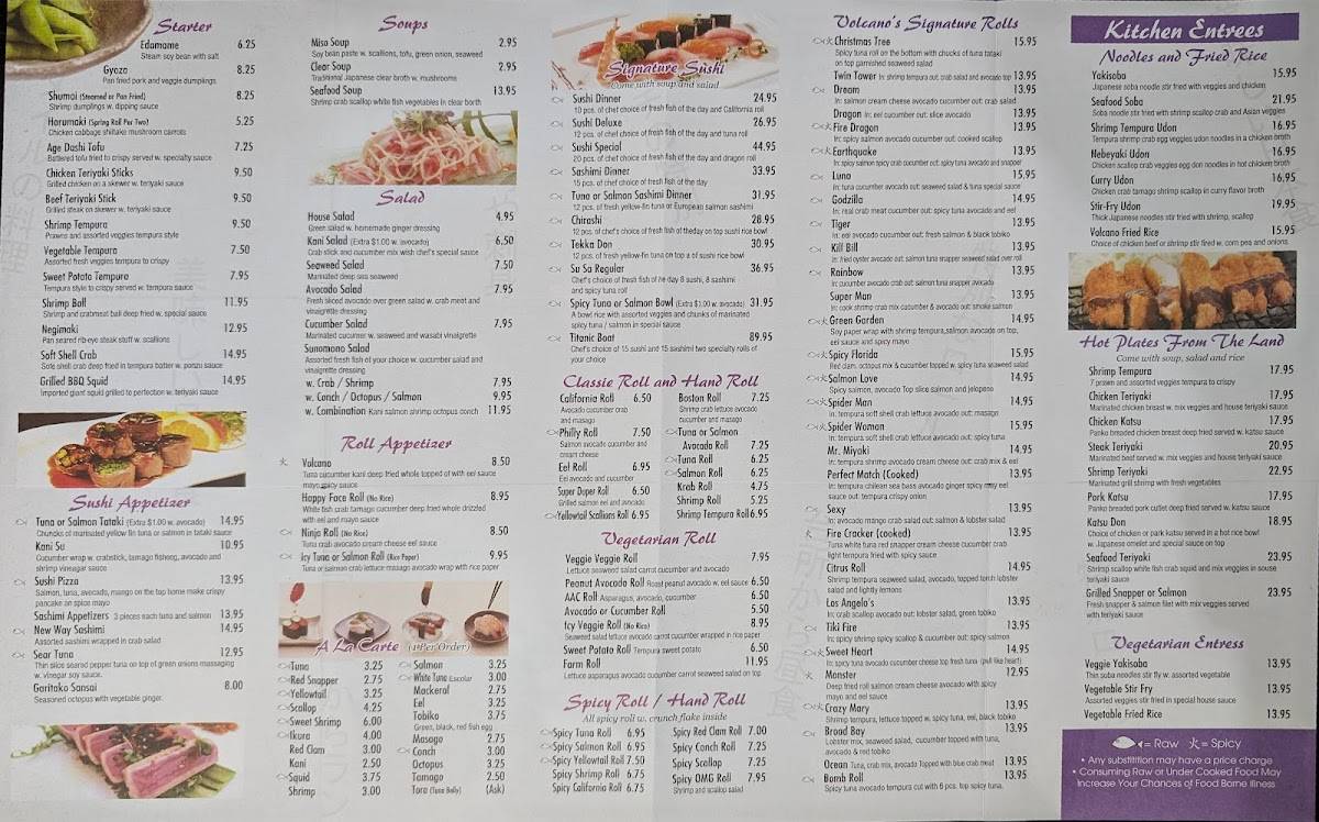 Menu at Volcano Sushi Bar, Virginia Beach, N Great Neck Rd