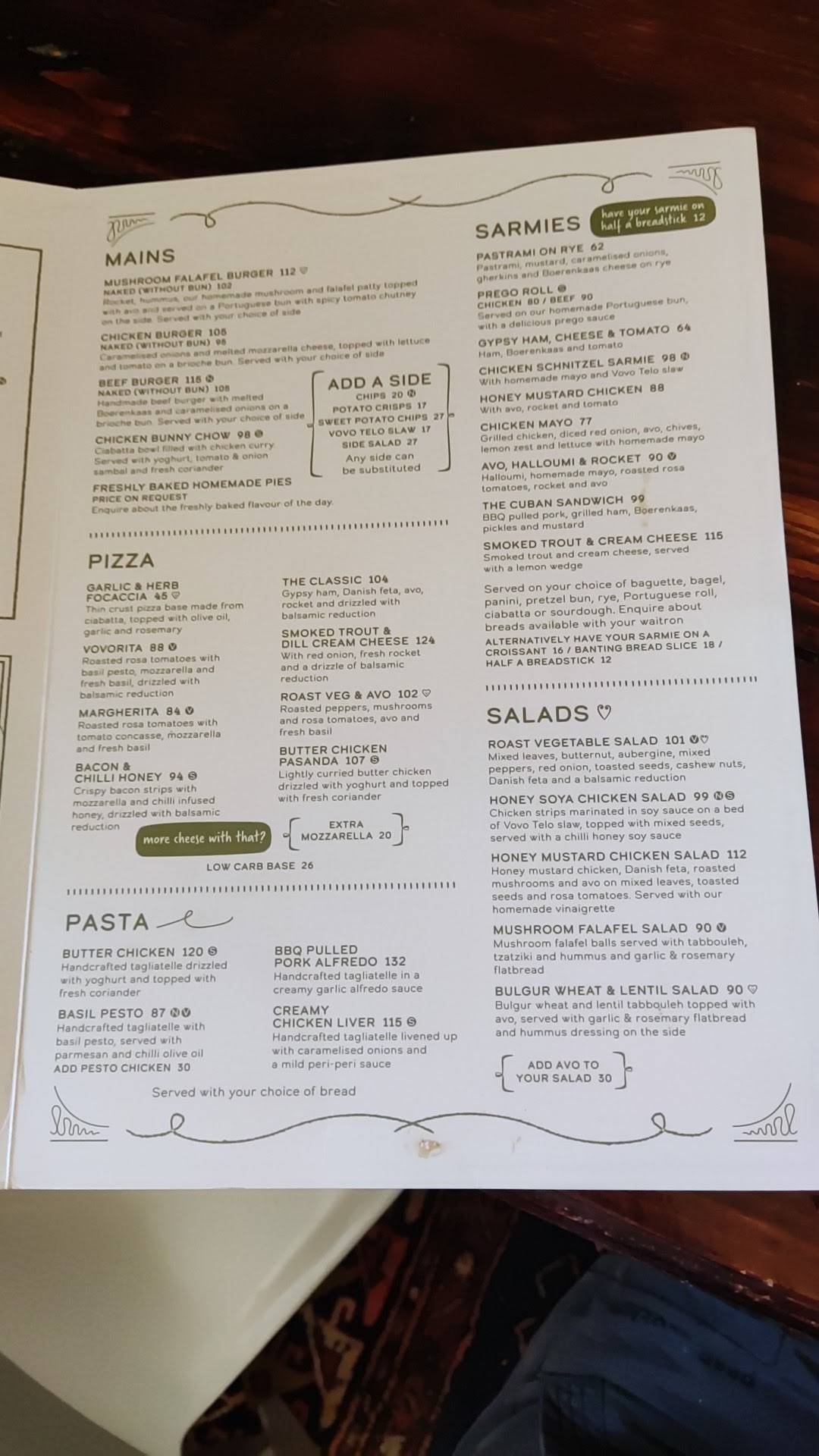 Menu at Vovo Telo Bakery & Café Walmer, South Africa