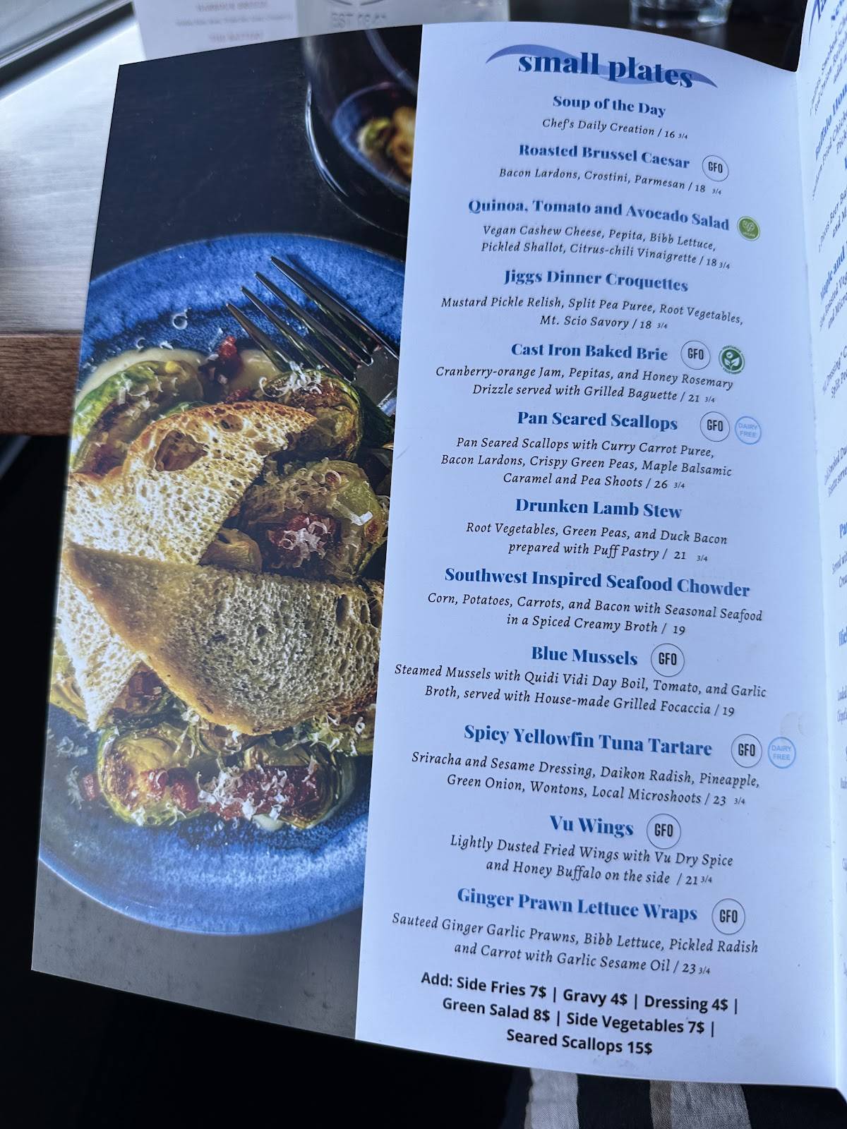 Menu at Vu Restaurant, St. John's