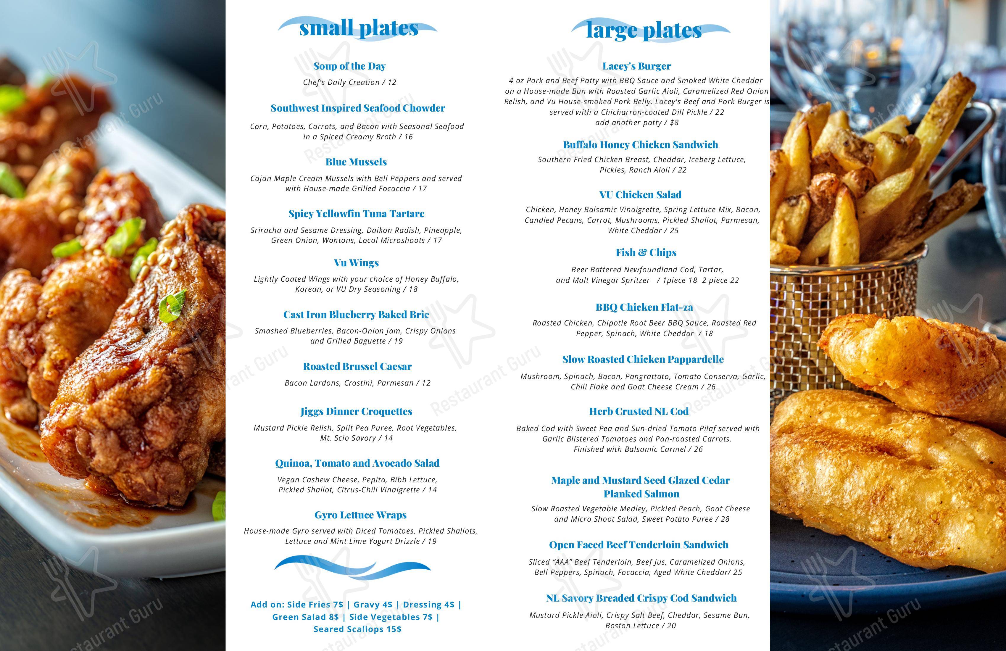 Menu at Vu Resto pub & bar, St. John's