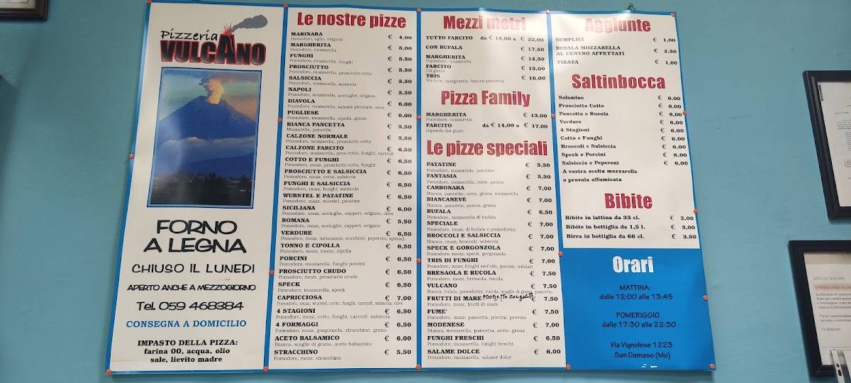 Menu da Vulcano pizzeria, Modena