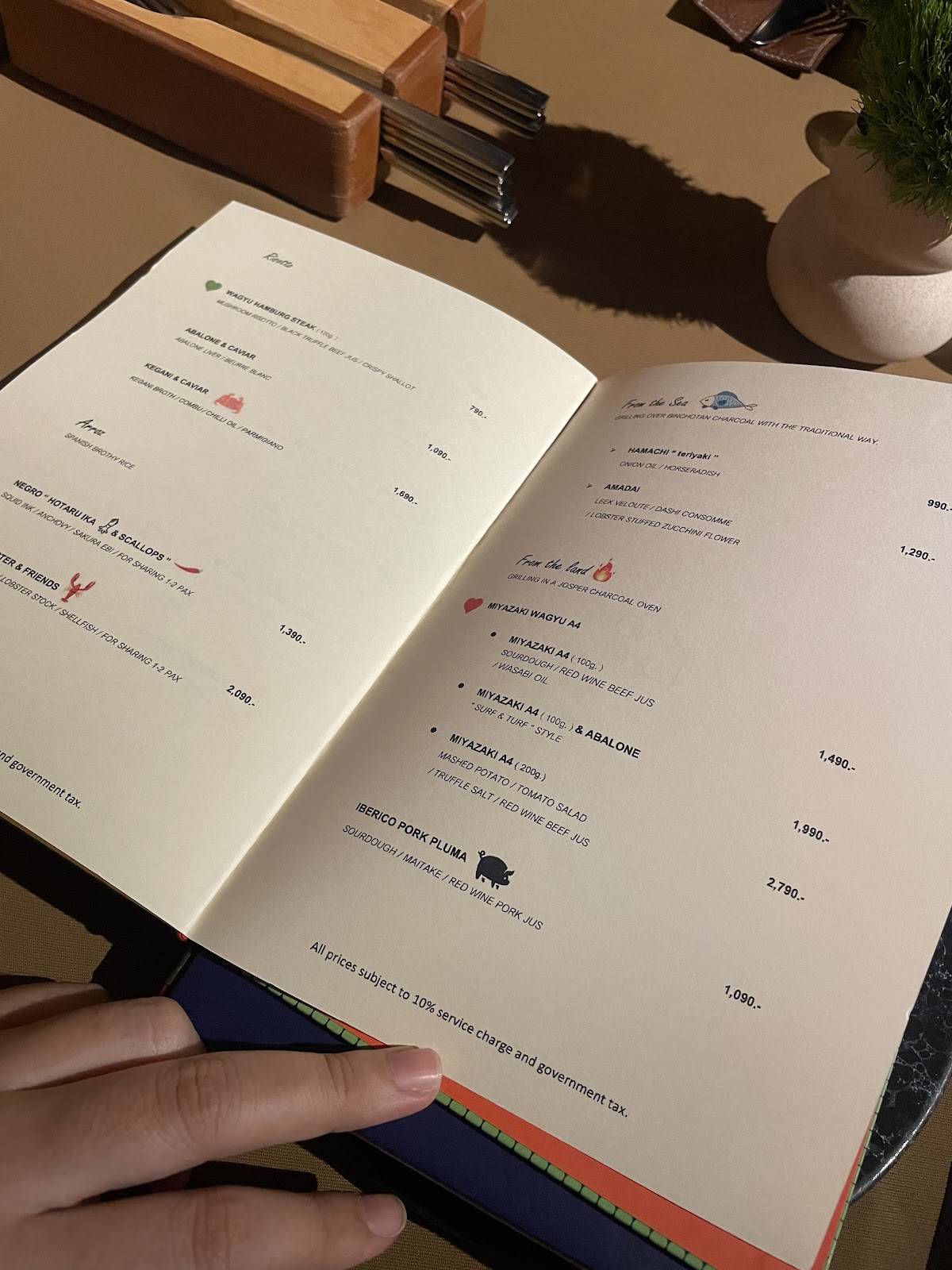 Menu at WOLF 984 restaurant, Bangkok